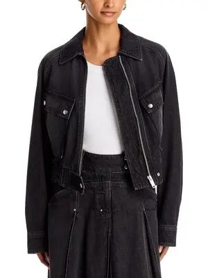 3.1 Phillip Lim Cropped Denim Bomber Jacket - Black