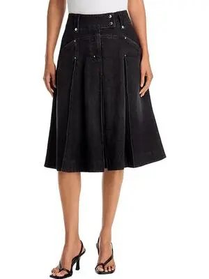 3.1 Phillip Lim Pleated Denim Midi Skirt - Black