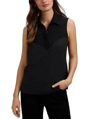 Foxcroft Mixed Media Sleeveless Top - Black