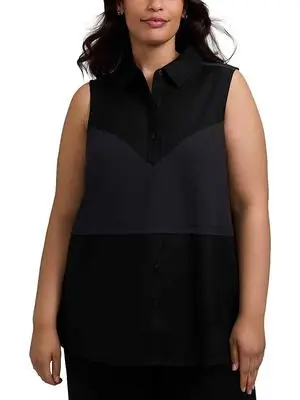 Foxcroft Sleeveless Knit Woven Layer Tank Top - Black