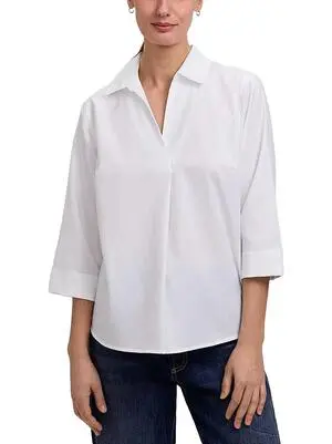 Foxcroft Cleo Johnny Collar Top - White