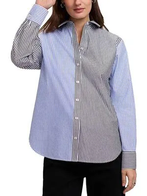 Foxcroft Meghan Colorblocked Striped Shirt - Multi