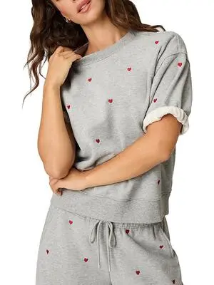 PJ Salvage C'est La Vie Cotton Sweatshirt With Heart Embroidery - Heather Grey