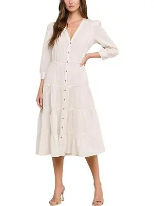 L'Agence Serafine Button Front Midi Dress - Ecru
