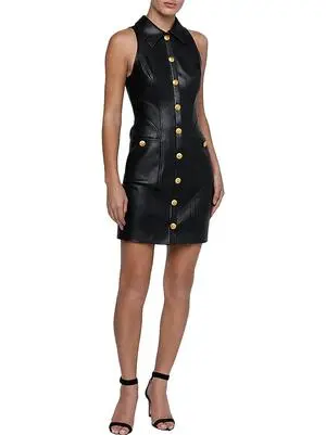 L'Agence Faux Leather Collared Mini Dress - Black
