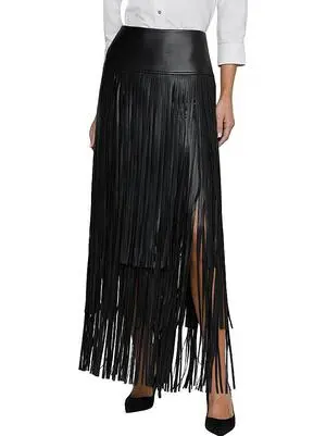 L'Agence Karoline Maxi Fringe Faux Leather Skirt - Black