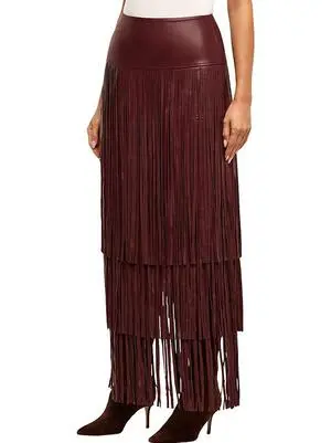 L'AGENCE L'Agence Karoline Maxi Fringe Faux Leather Skirt Deep Port