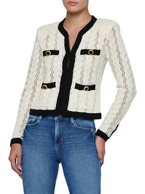 L'Agence Zephyra Cont Pointelle Cardigan Sweater - Ivory/black