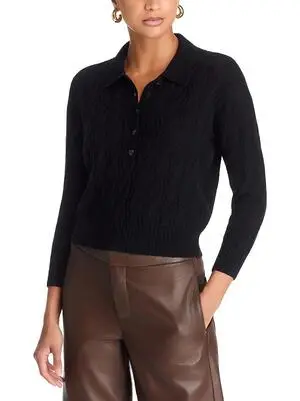 L'Agence Airy Cable Knit Polo Sweater - Black