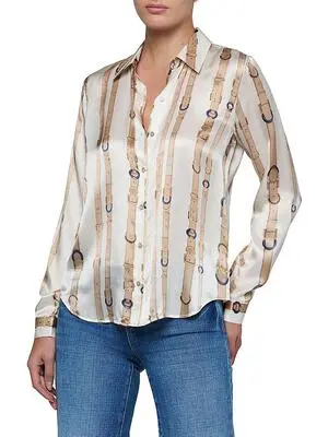 L'Agence Tyler Silk Long Sleeve Blouse - Ecru Multi