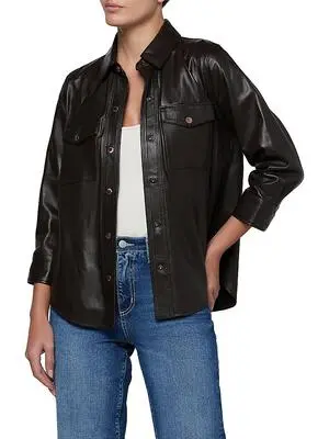 L'Agence Avina Leather Button Front Blouse - Coffee Bean
