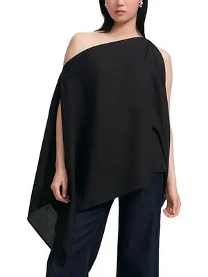 MARCELLA Asymmetrical Draped Tunic Top - Black