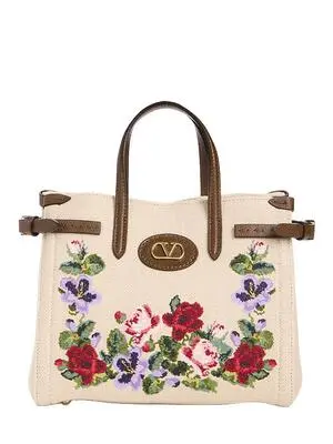 Valentino Garavani Antibes Small Embroidered Tote - Beige Multi