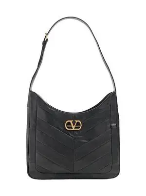 Valentino Garavani Vlogo Medium Leather Hobo Bag - Black