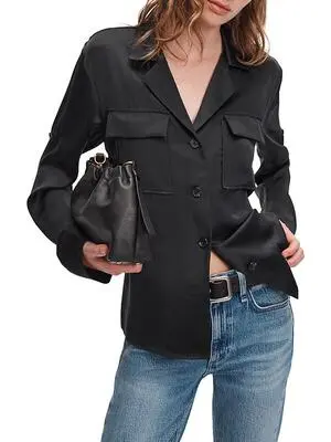 Rag & Bone Sonny Silk Notch Collar Blouse - Black