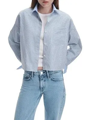 Rag & Bone Marin Multi Stripe Cropped Shirt - Blue Multi Stripe