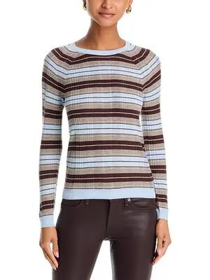 Rag & Bone Teresa Striped Ribbed Knit Long Sleeve Tee - Light Blue Multi