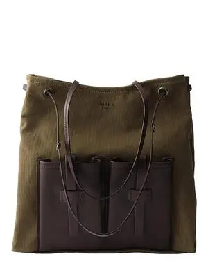 Prada Large Canvas And Leather Tote Bag - Green