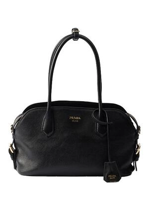 Prada Signet Medium Leather Tote Bag - Black