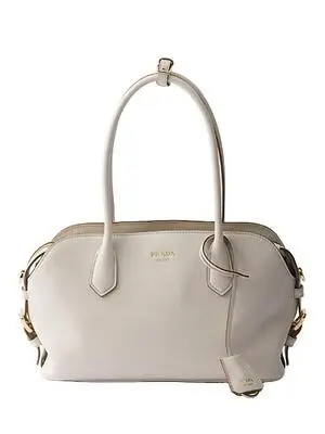 Prada Signet Medium Leather Tote Bag - Neutral