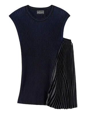 Emporio Armani Asymmetrical Ribbed Knit Top With Pleated Detail - Black