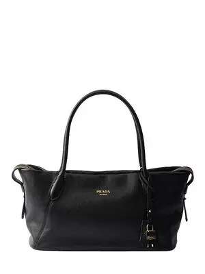 Prada Large Leather Tote Bag - Black