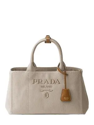 Prada Jardiniere Large Cotton Canvas Handbag - Neutral