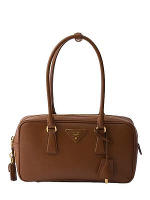 Prada Small Saffiano Leather Top Handle Bag - Cognac