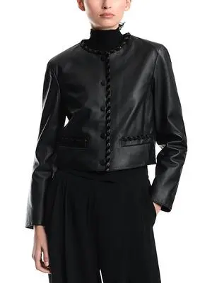 Emporio Armani Braided Trim Leather Jacket - Black