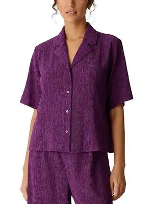 Eileen Fisher Crinkled Button-front Shirt - Berry Bloom