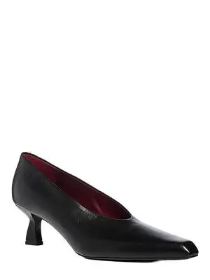 NODALETO Dona Leather Kitten Heel Pumps - Black