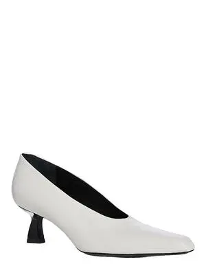 NODALETO Dona Leather Pointed Toe Kitten Heel Pumps - White