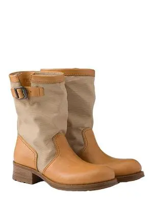 Prada Leather And Canvas Mid-calf Boots With Buckle Detail - Cord