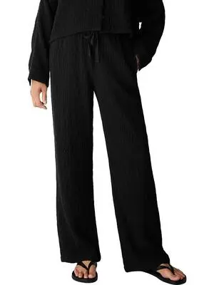 Eileen Fisher Cotton Stretch Straight Leg Pants With Drawstring - Black