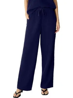 Eileen Fisher Cotton Stretch Straight Leg Pants With Drawstring - Infinity