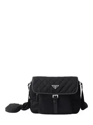 Prada Quilted Re-nylon Shoulder Bag With Saffiano Leather Trim - Black