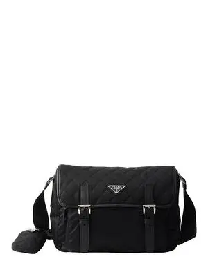 Prada Quilted Re-nylon Shoulder Bag With Saffiano Trim - Black