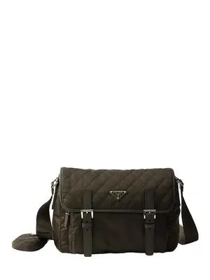 Prada Quilted Re-nylon Shoulder Bag With Saffiano Trim - Green