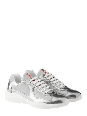 Prada America's Cup Metallic Leather And Bike Fabric Sneakers - Silver