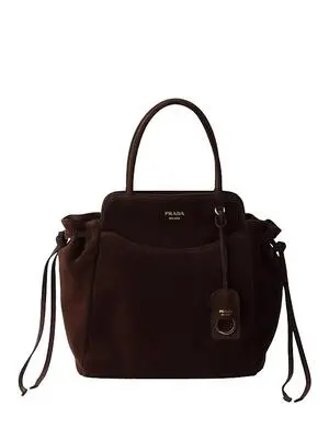 Prada Medium Suede Carry Bag - Brown