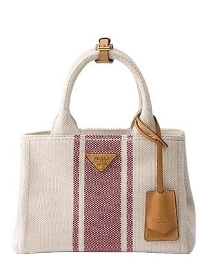 Prada Jardiniere Small Cotton Canvas Bag With Stripe Motif - Neutral