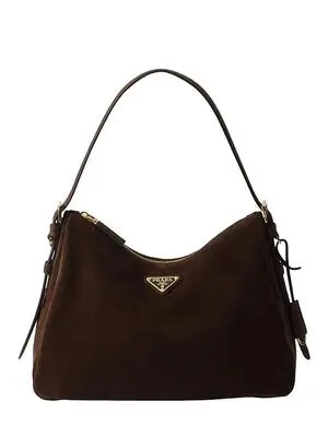 Prada Aimee Medium Suede Shoulder Bag - Brown