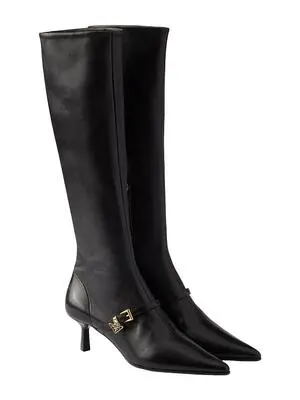 Prada Stretch Nappa Leather Knee-high Boots With Buckle Detail - Black