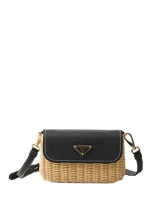 Prada Small Wicker And Leather Shoulder Bag - Neutral