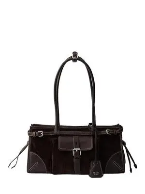 Prada Bonnie Medium Corduroy And Leather Handbag - Brown