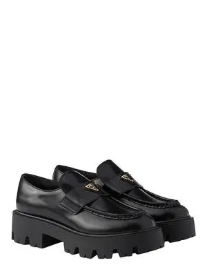 Prada Brushed Leather Loafers - Black