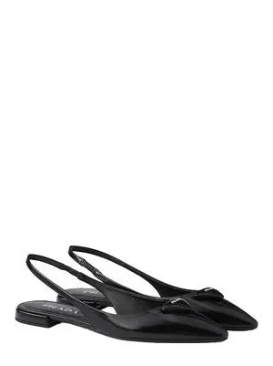 Prada Brushed Leather Ballerina Slingbacks - Black