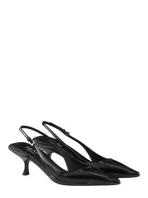 Prada Brushed Leather Slingback Pumps - Black