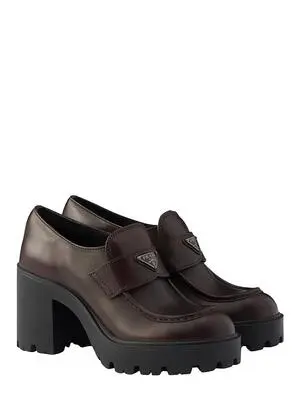 Prada Leather Loafers With Lug Sole - Brown