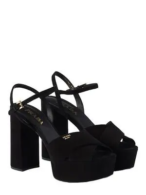 Prada Suede Platform Sandals With Ankle Strap - Black